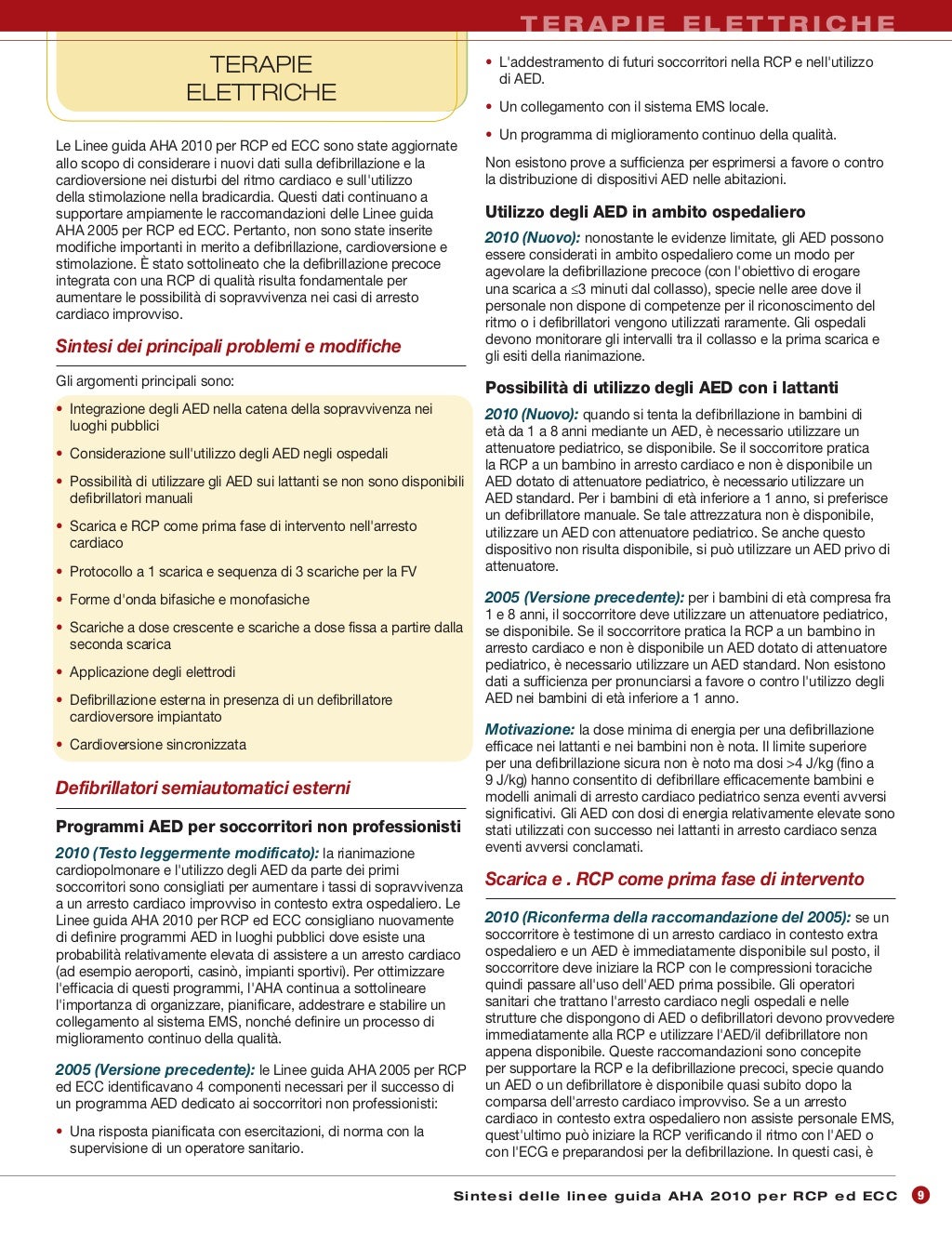 Sintesi delle linee guida del 2010 dell'american heart association pe…