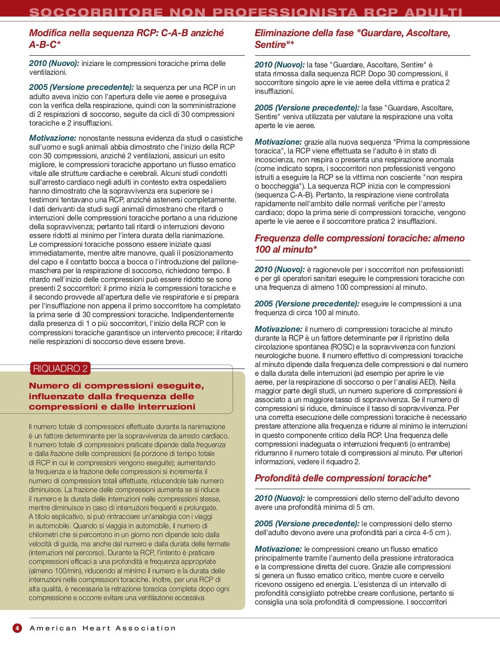 Sintesi delle linee guida del 2010 dell'american heart association pe…