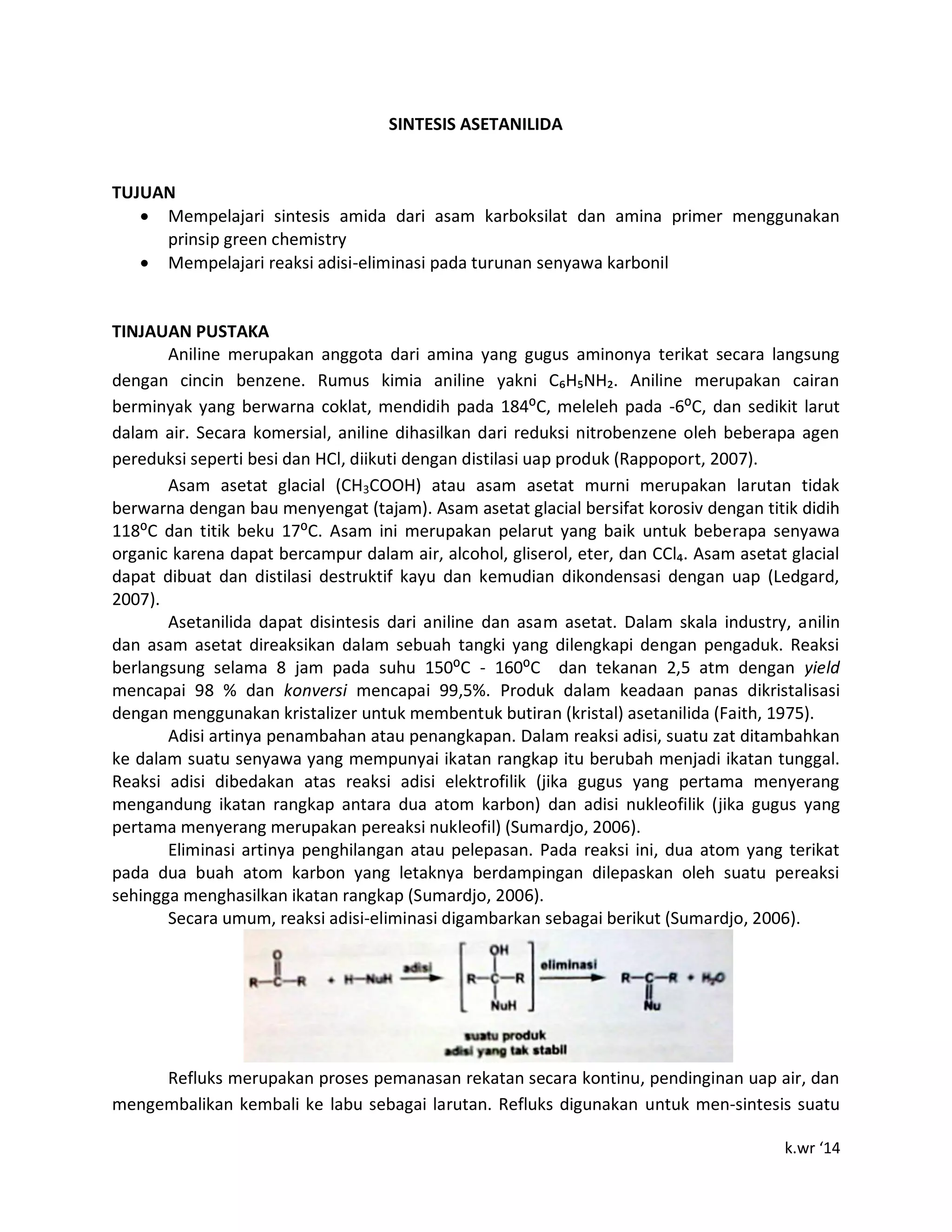 laporan kimia organik - Sintesis asetanilida | PDF