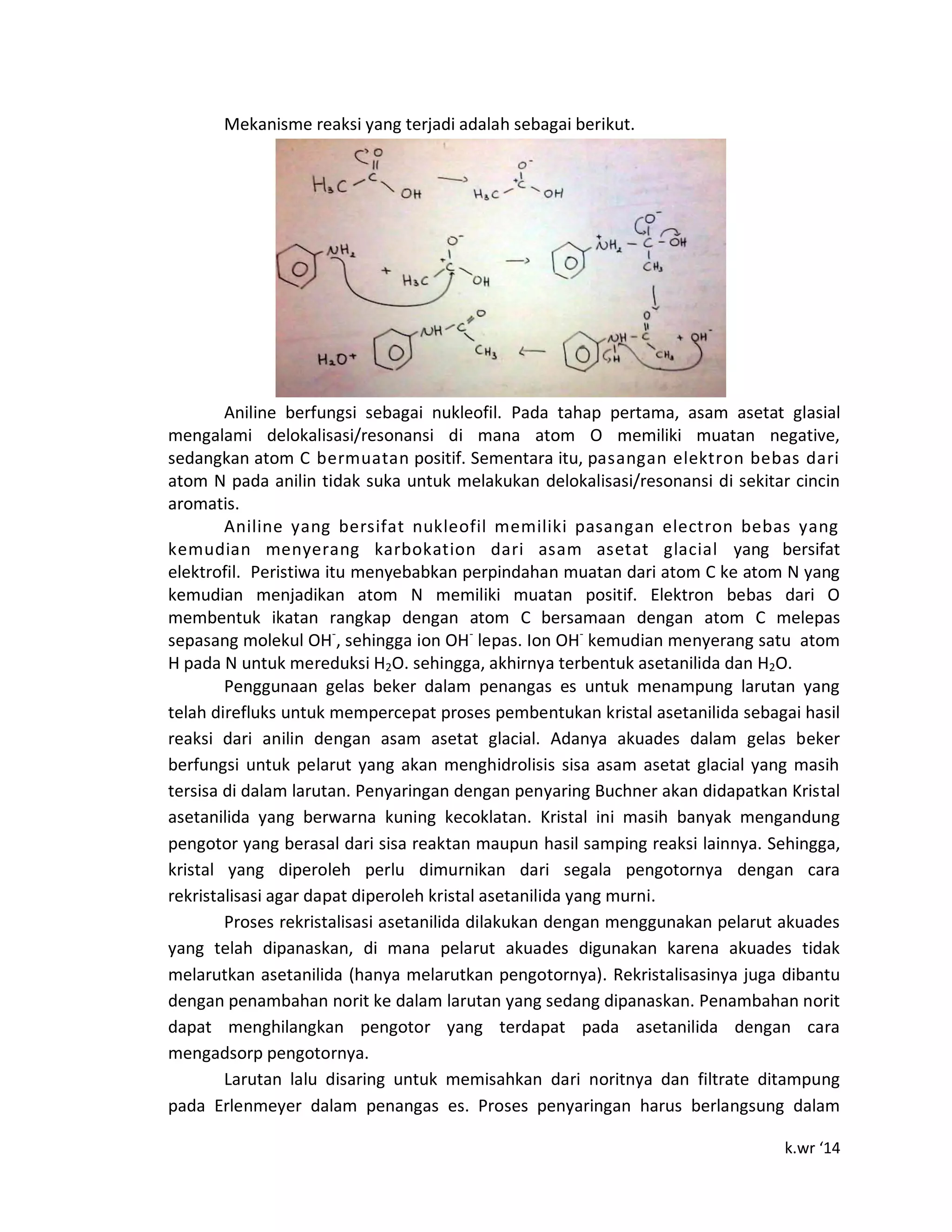 laporan kimia organik - Sintesis asetanilida | PDF