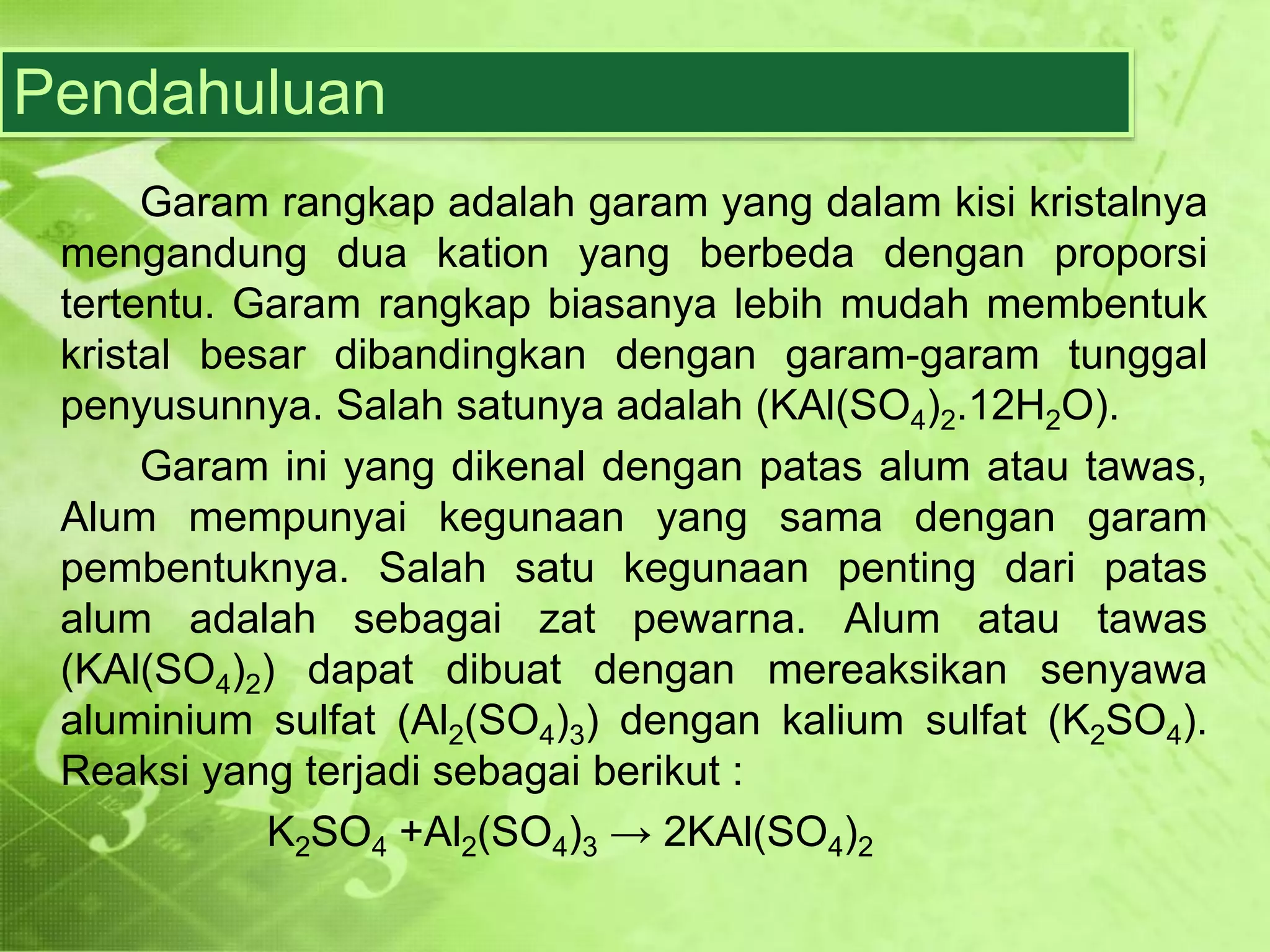Sintesis garam rangkap | PPTX