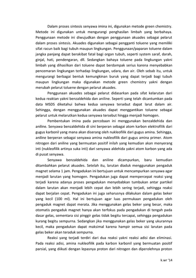 laporan kimia organik - Sintesis imina | PDF