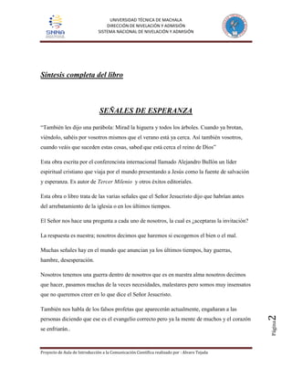 Sintesis libro señales de esperanza | PDF