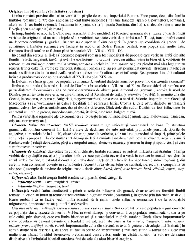 Sinteza Latinitate Si Dacism | DOC