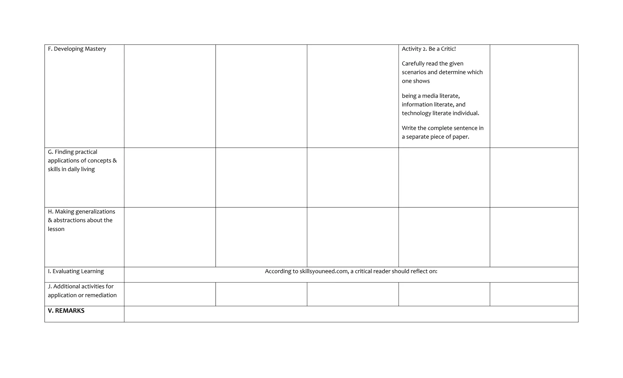 Media Information and Literacy DLL Week 1-9 from Q1-Q2 | DOCX