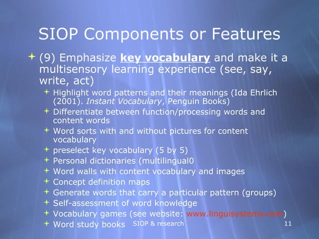 Siop model-and-research-findings | PPT | Free Download