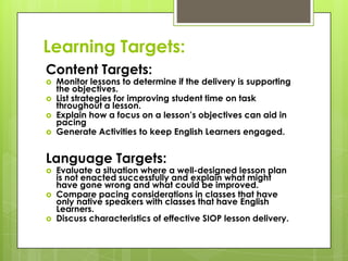 SIOP Model Features for Lesson Delivery | PPT