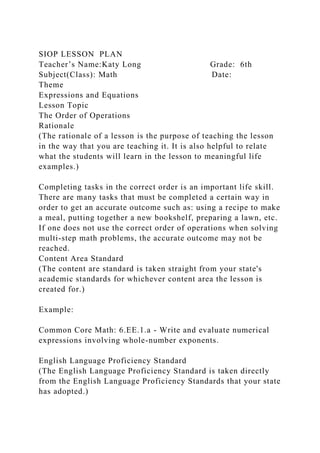 SIOP LESSON PLAN Teacher’s NameKaty Long .docx
