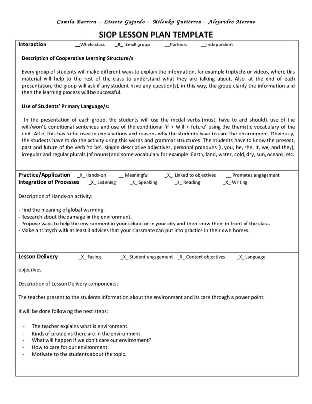 Siop unit lesson plan template sei model | PDF