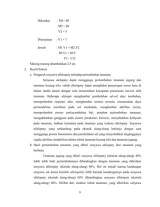 Laporan Ekologi Tumbuhan “Pengaruh Allelopaty Jenis Tanaman Terhadap Perkecambahan” | PDF