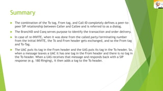 SIP: Call Id, Cseq, Via-branch, From & To-tag role play | PPTX