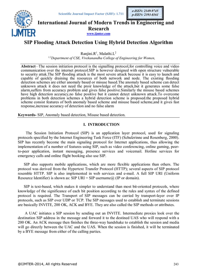 SIP Flooding Attack Detection Using Hybrid Detection Algorithm | PDF | Web Conferencing ...