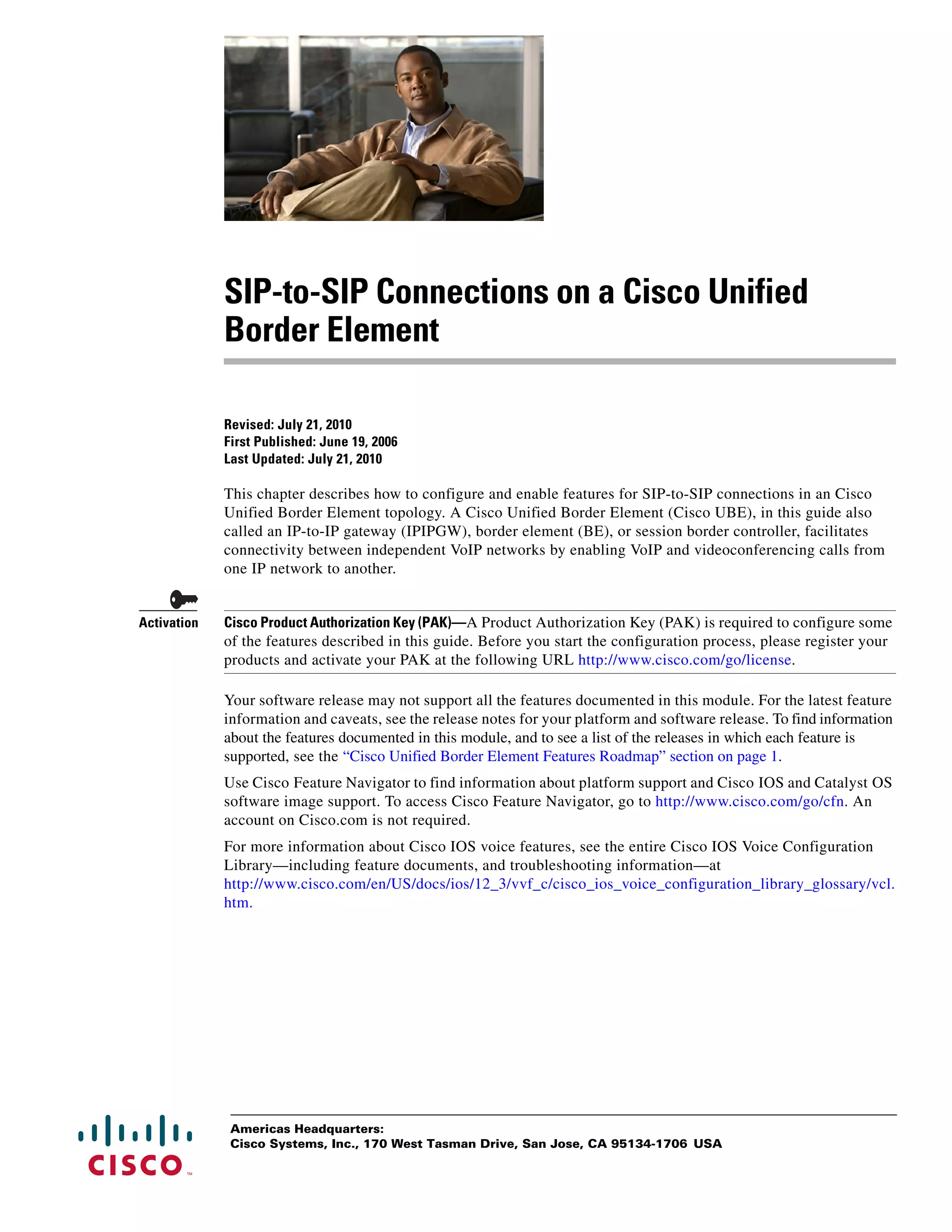 SIP-to-SIP Connections on a Cisco Unified Border Element | PDF