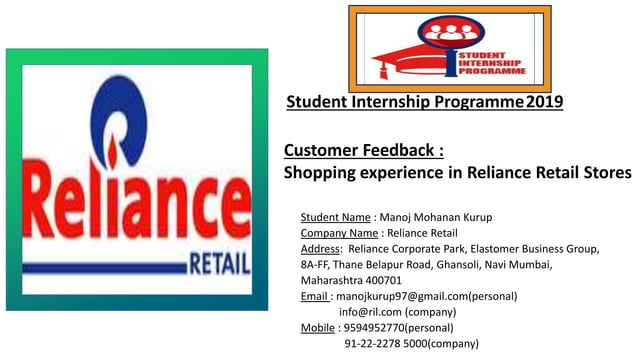 Customer Interaction and Customer Behaviour Study Reliance Retail ...