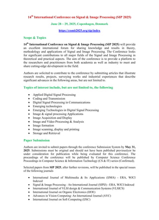 14th International Conference on Signal & Image Processing (SIP 2025) | PDF