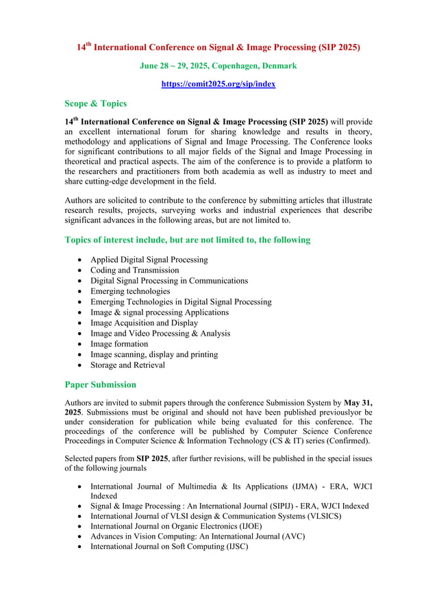 14th International Conference on Signal & Image Processing (SIP 2025) | PDF