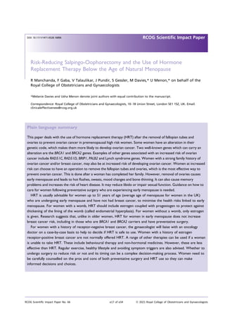 SIP 66 BJOG - 2021 - Manchanda - Risk‐Reducing Salpingo‐Oophorectomy and the Use of Hormone ...