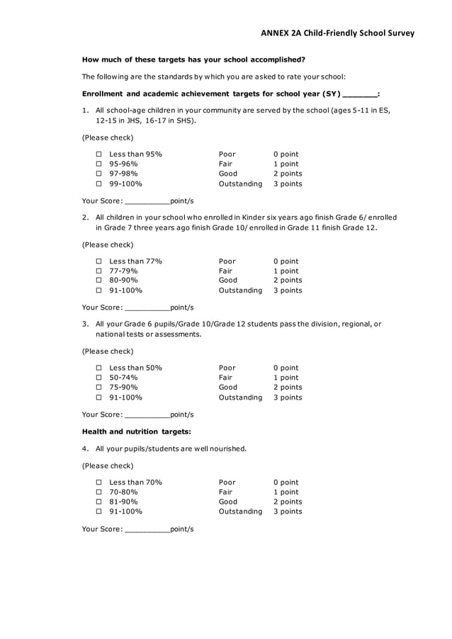 Sip annex 2 a child-friendly school survey | DOCX | Daycare and Pre ...