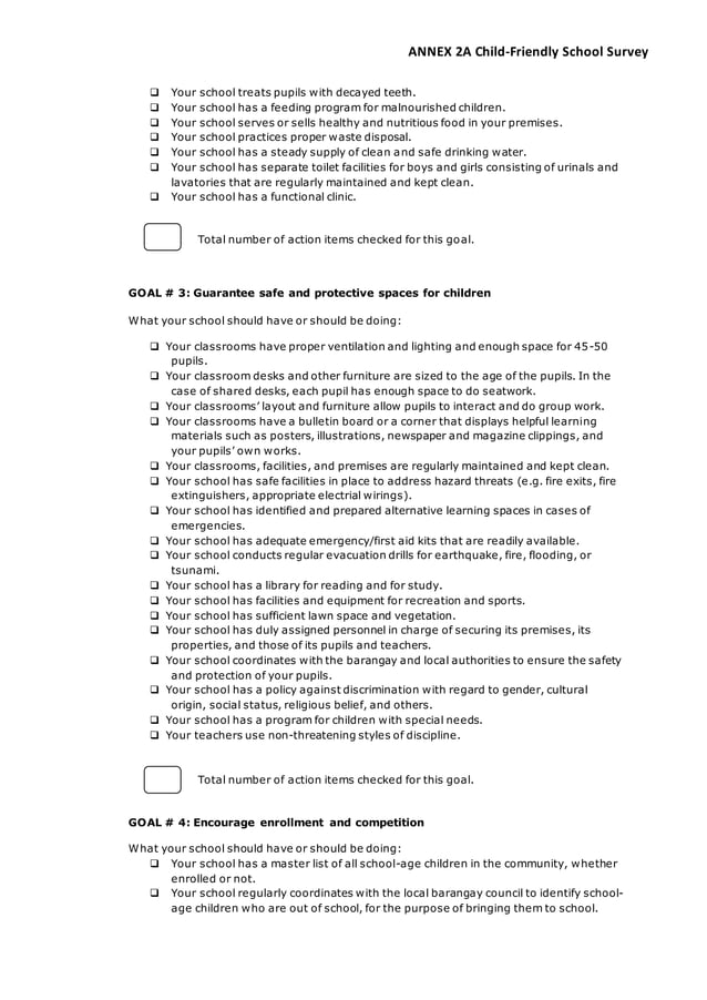 Sip annex 2 a child-friendly school survey | DOCX | Daycare and Pre ...