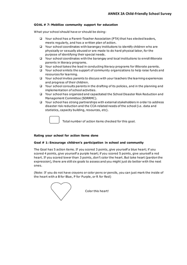 Sip annex 2 a child-friendly school survey | DOCX | Daycare and Pre ...