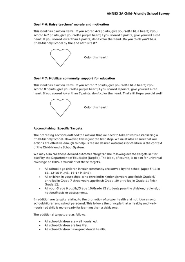Sip annex 2 a child-friendly school survey | DOCX | Daycare and Pre ...