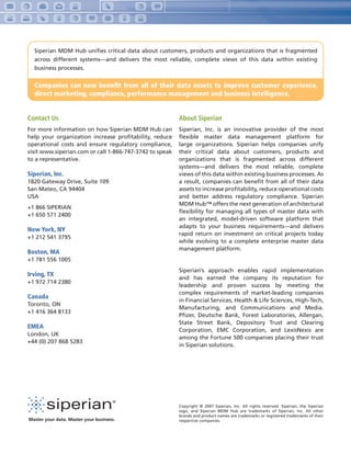 Siperian MDM Hub Product Brochure with Copy | PDF