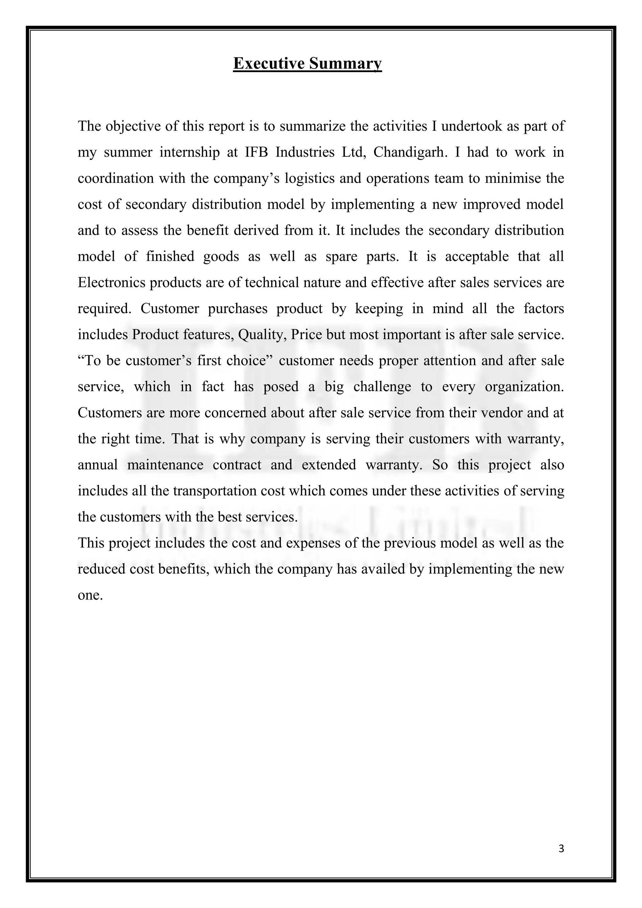 A Summer Internship Report on IFB | DOCX