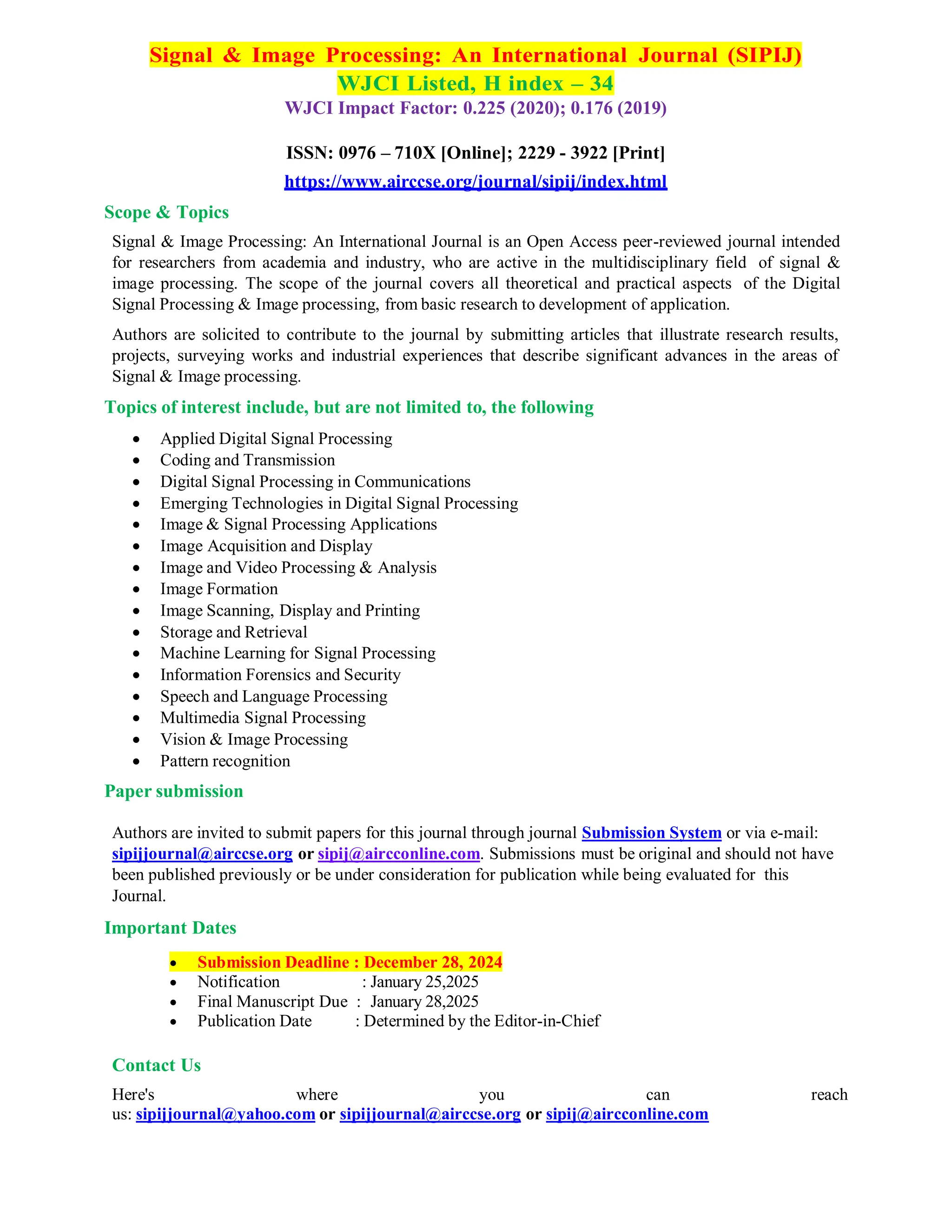 Signal & Image Processing : An International Journal | PDF