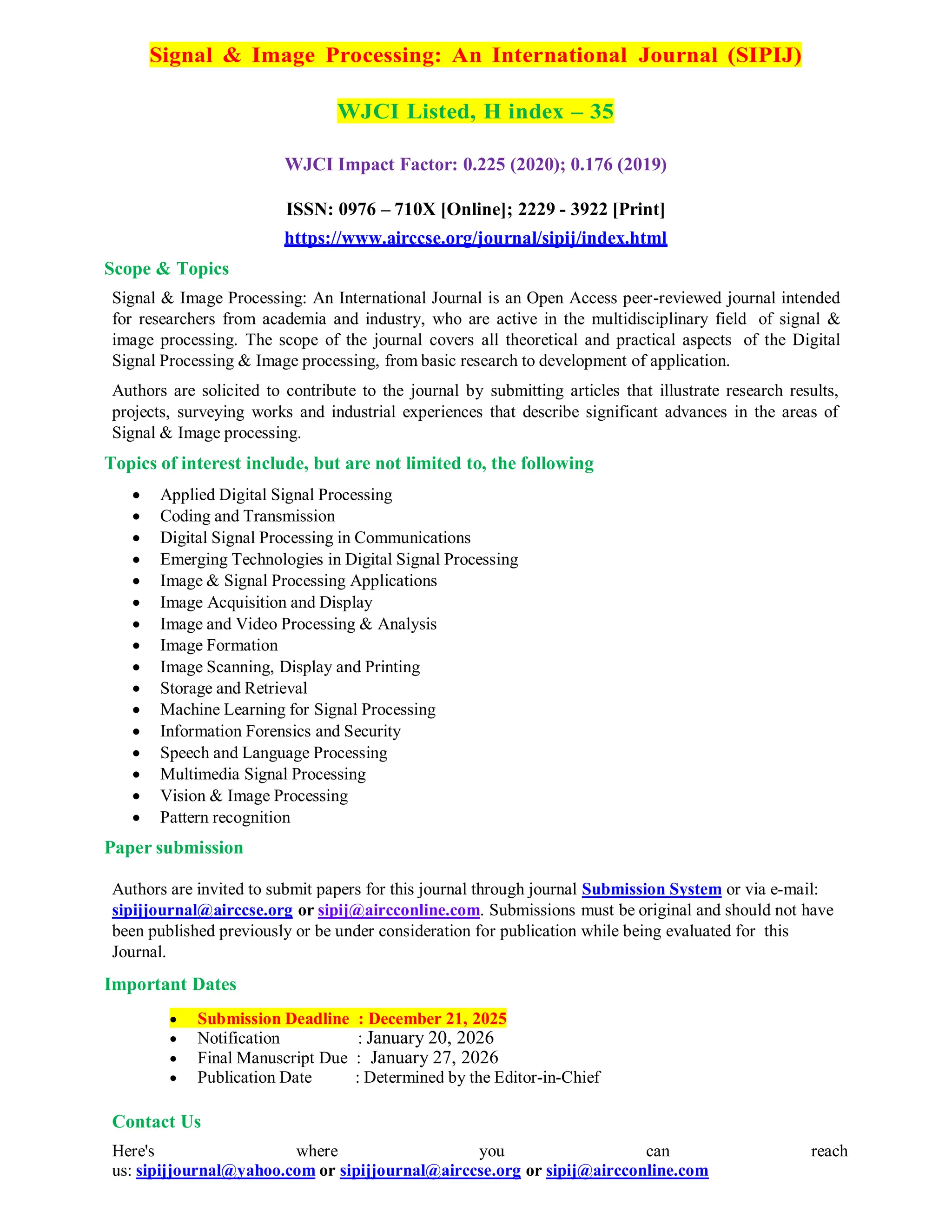 Signal & Image Processing : An International Journal | PDF