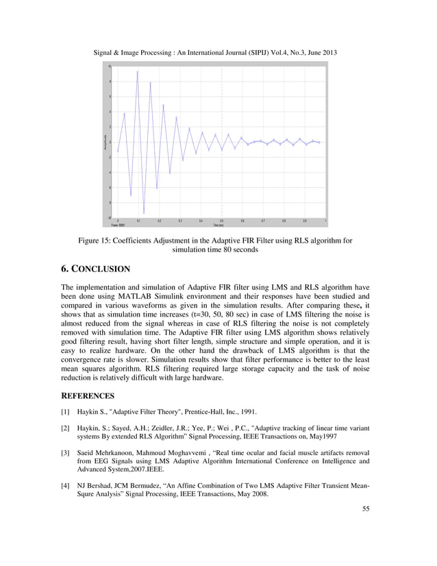 PERFORMANCE ANALYIS OF LMS ADAPTIVE FIR FILTER AND RLS ADAPTIVE FIR FILTER FOR NOISE ...