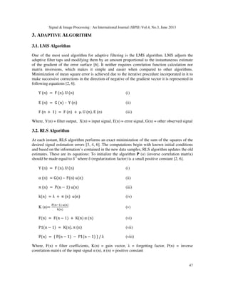 PERFORMANCE ANALYIS OF LMS ADAPTIVE FIR FILTER AND RLS ADAPTIVE FIR FILTER FOR NOISE ...