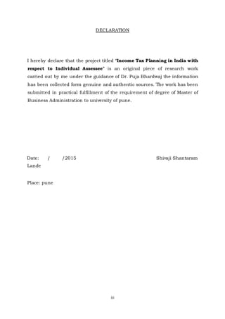 income tax planning (University Pune.) by shivaji lande | DOCX