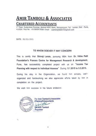 income tax planning (University Pune.) by shivaji lande | DOCX