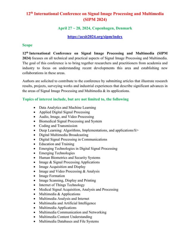 CALL FOR RESEARCH PAPERS-12th International Conference on Signal Image ...