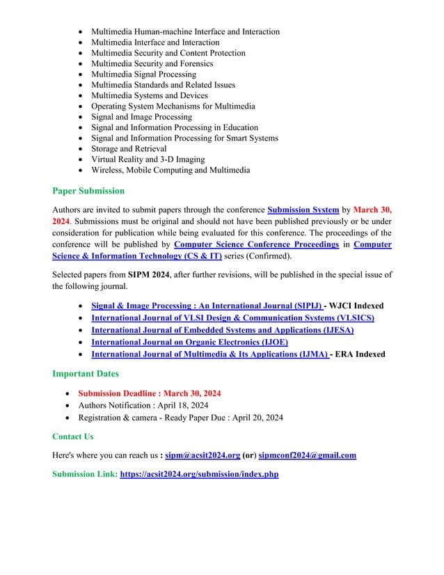 CALL FOR RESEARCH PAPERS-12th International Conference on Signal Image ...