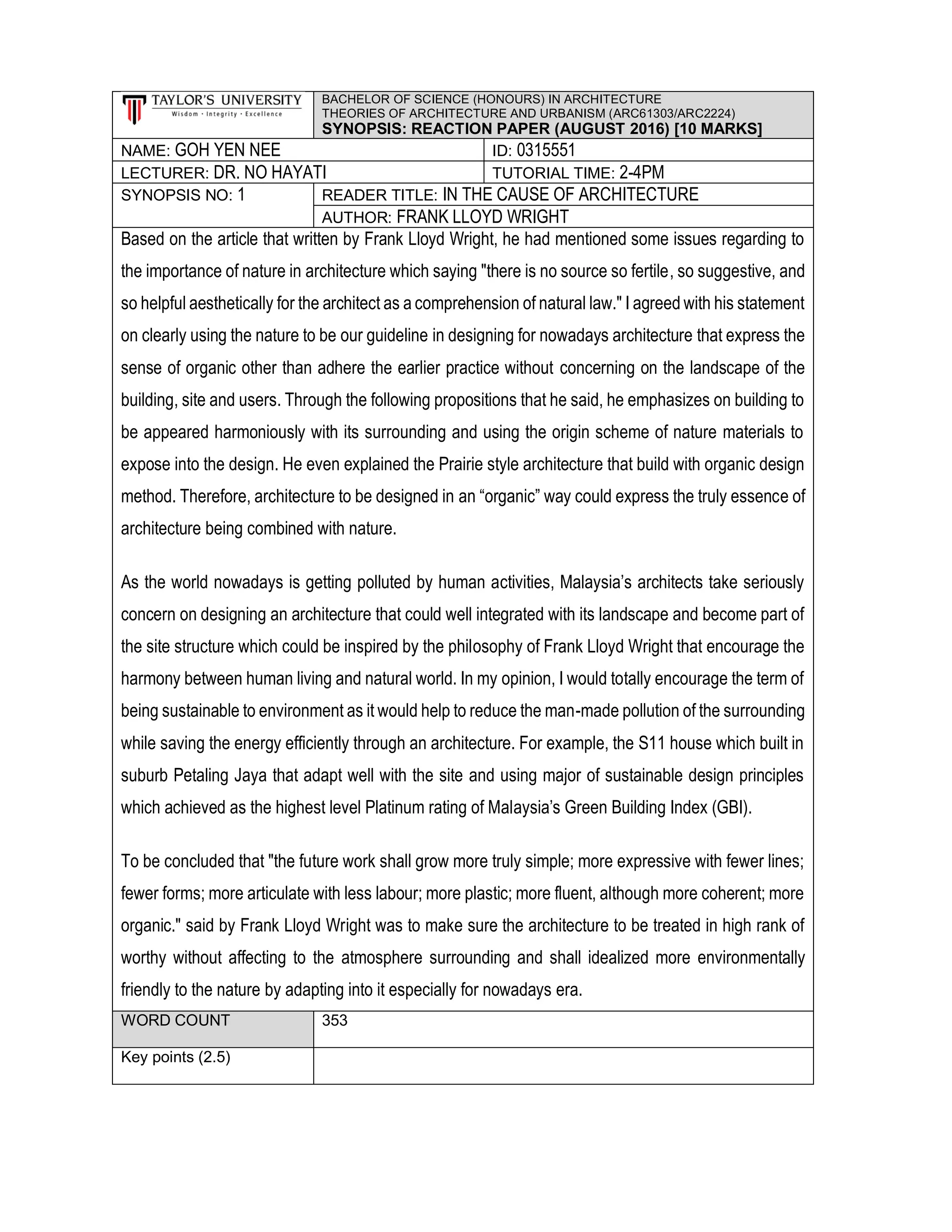 Sipnosis 1 In the Cause of Architecture- GYN | PDF