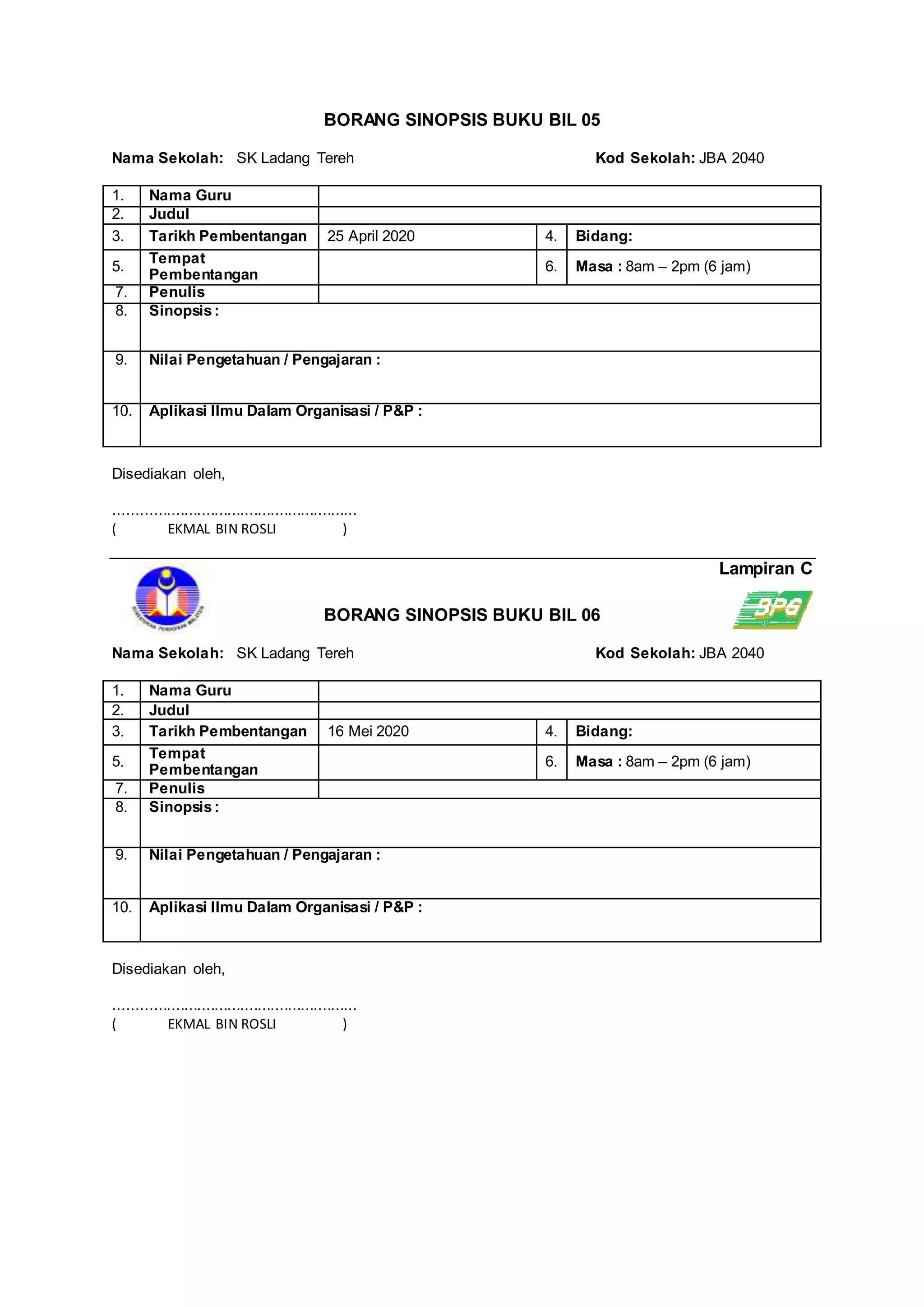 Sipnosis 6 buah buku mohd syafiq bin alias | DOC