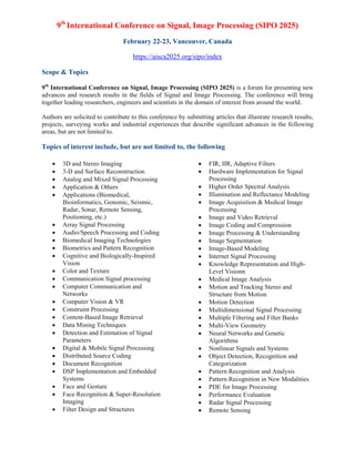 9th International Conference on Signal, Image Processing (SIPO 2025) | PDF