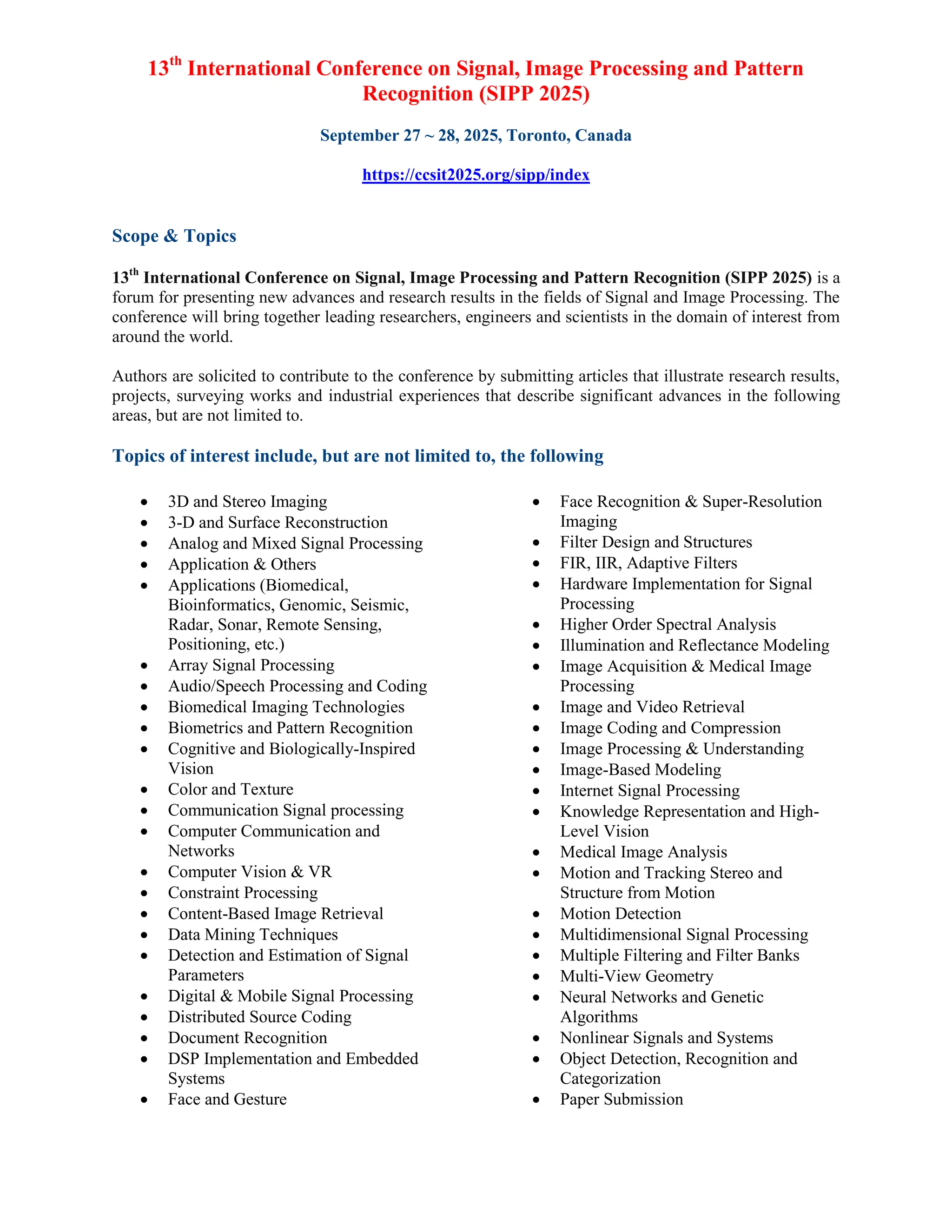 13th International Conference on Signal, Image Processing and Pattern ...