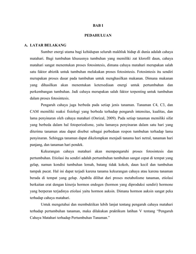 Laporan Praktikum Ekologi Tumbuhan "Pengaruh Cahaya Matahari Terhadap Pertumbuhan Tanaman" | PDF