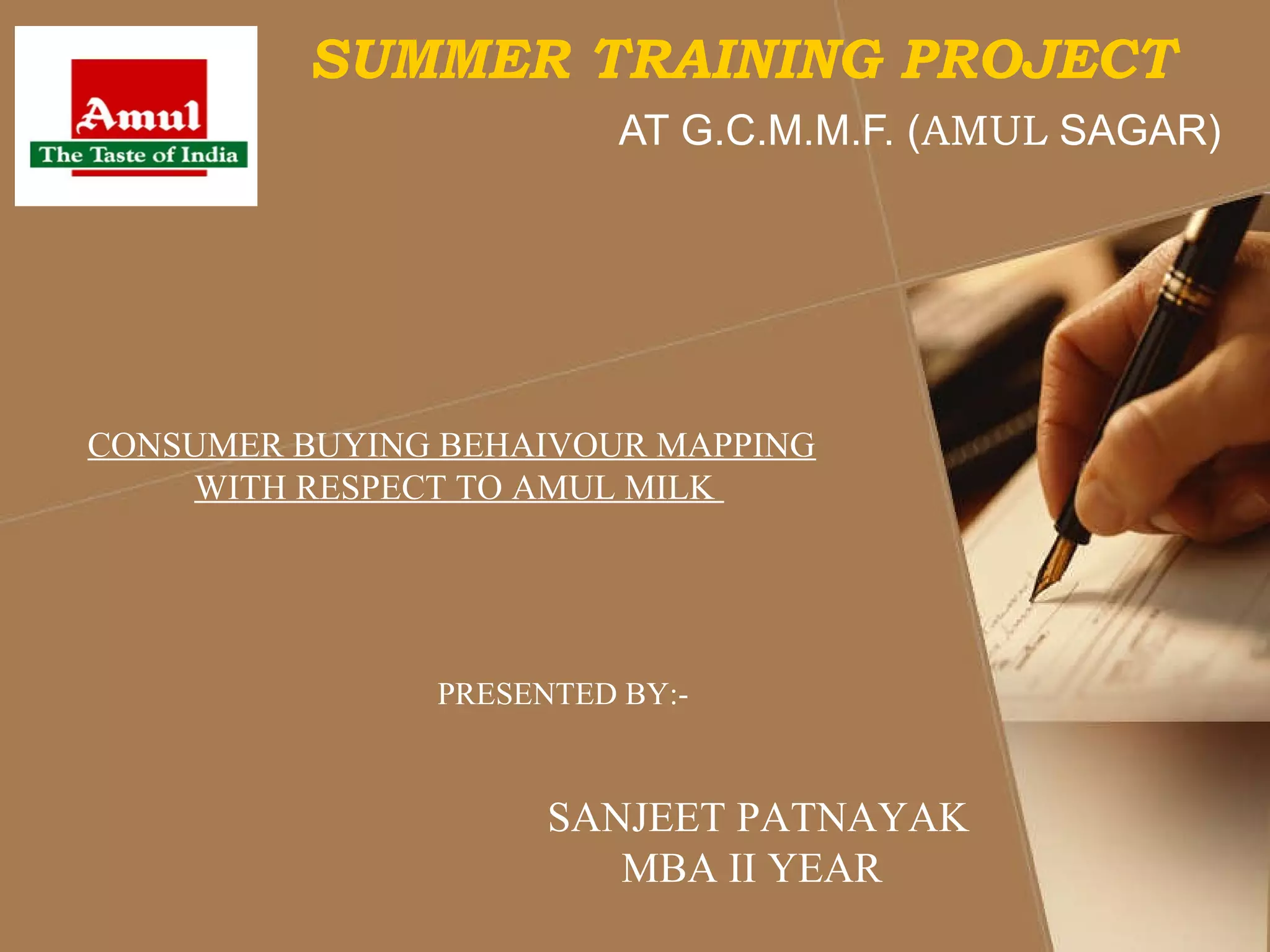 SUMMER INTERNSHIP PROJECT ON AMUL | PPT