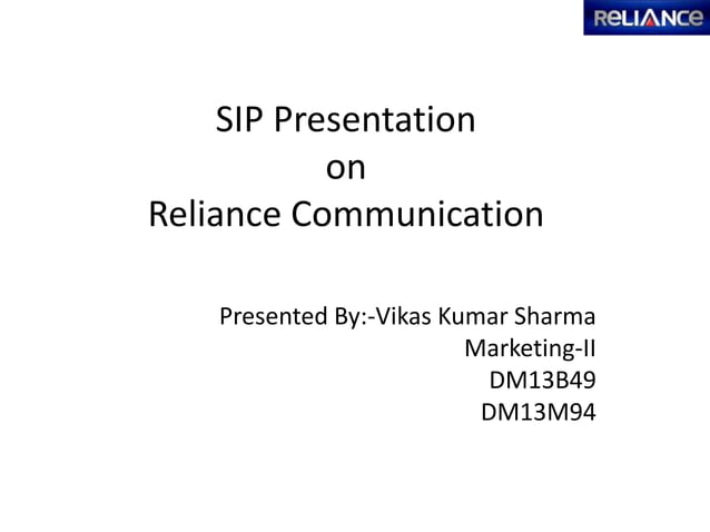 Reliance Communication Sip presentation | PPT