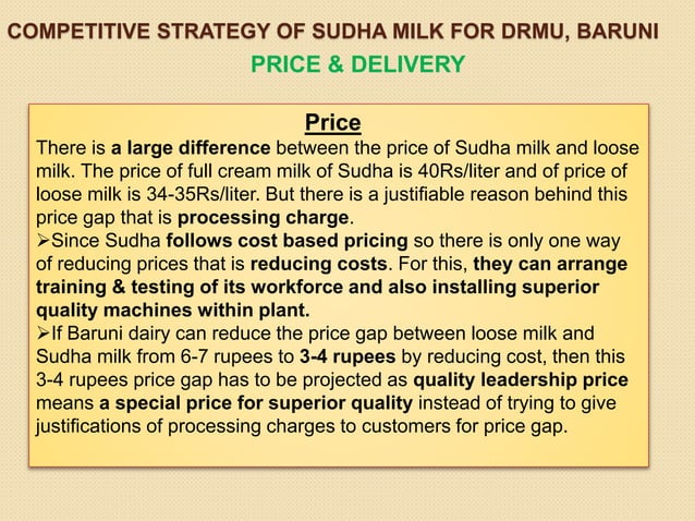 To develop a competitive strategy of Sudha milk for DRMU,Baruni (COMFED ...