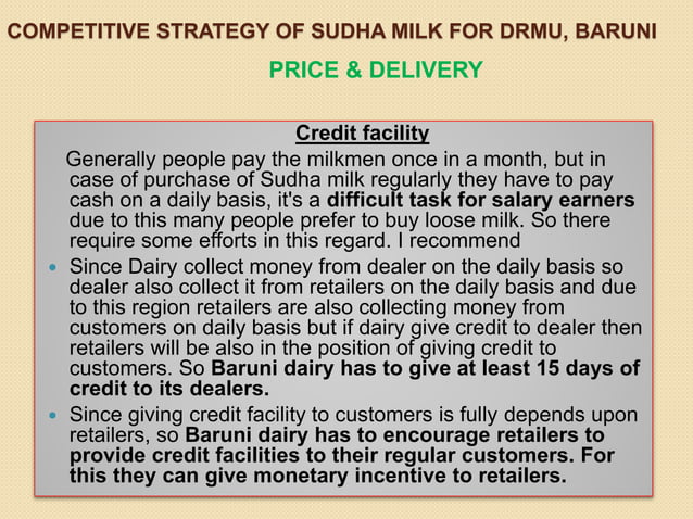 To develop a competitive strategy of Sudha milk for DRMU,Baruni (COMFED) | PPTX