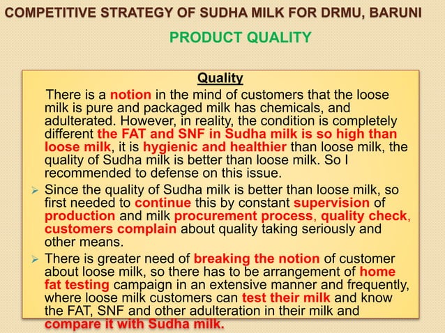 To develop a competitive strategy of Sudha milk for DRMU,Baruni (COMFED ...