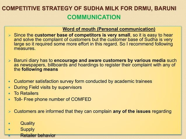 To develop a competitive strategy of Sudha milk for DRMU,Baruni (COMFED ...
