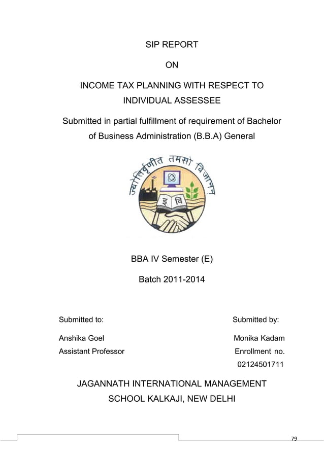 SIP REPORT ON INCOME TAX PLANNING WITH RESPECT TO INDIVIDUAL ASSESSEE | DOC