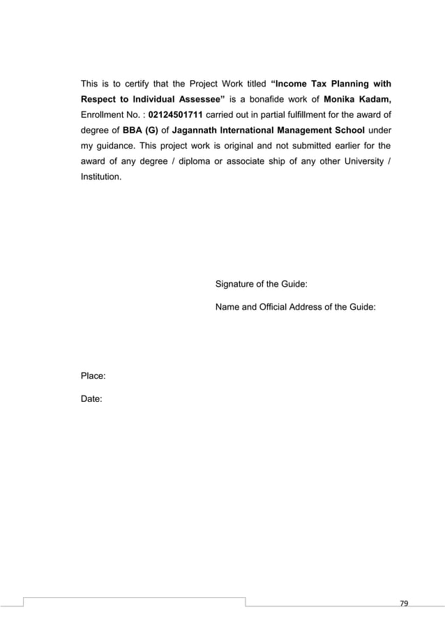 SIP REPORT ON INCOME TAX PLANNING WITH RESPECT TO INDIVIDUAL ASSESSEE | DOC