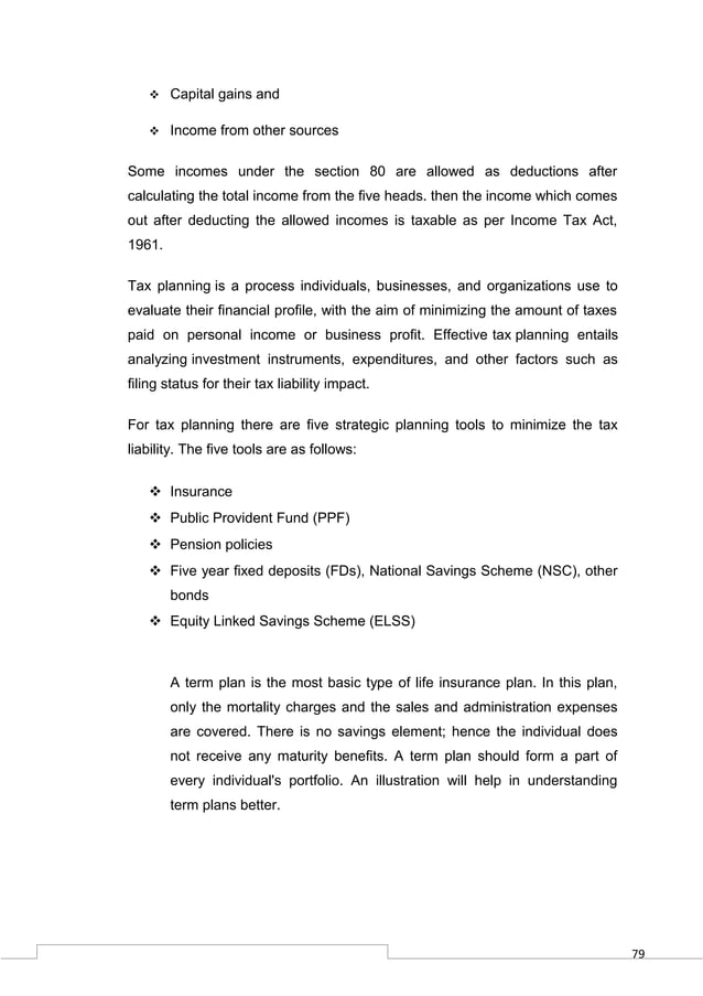 SIP REPORT ON INCOME TAX PLANNING WITH RESPECT TO INDIVIDUAL ASSESSEE | DOC