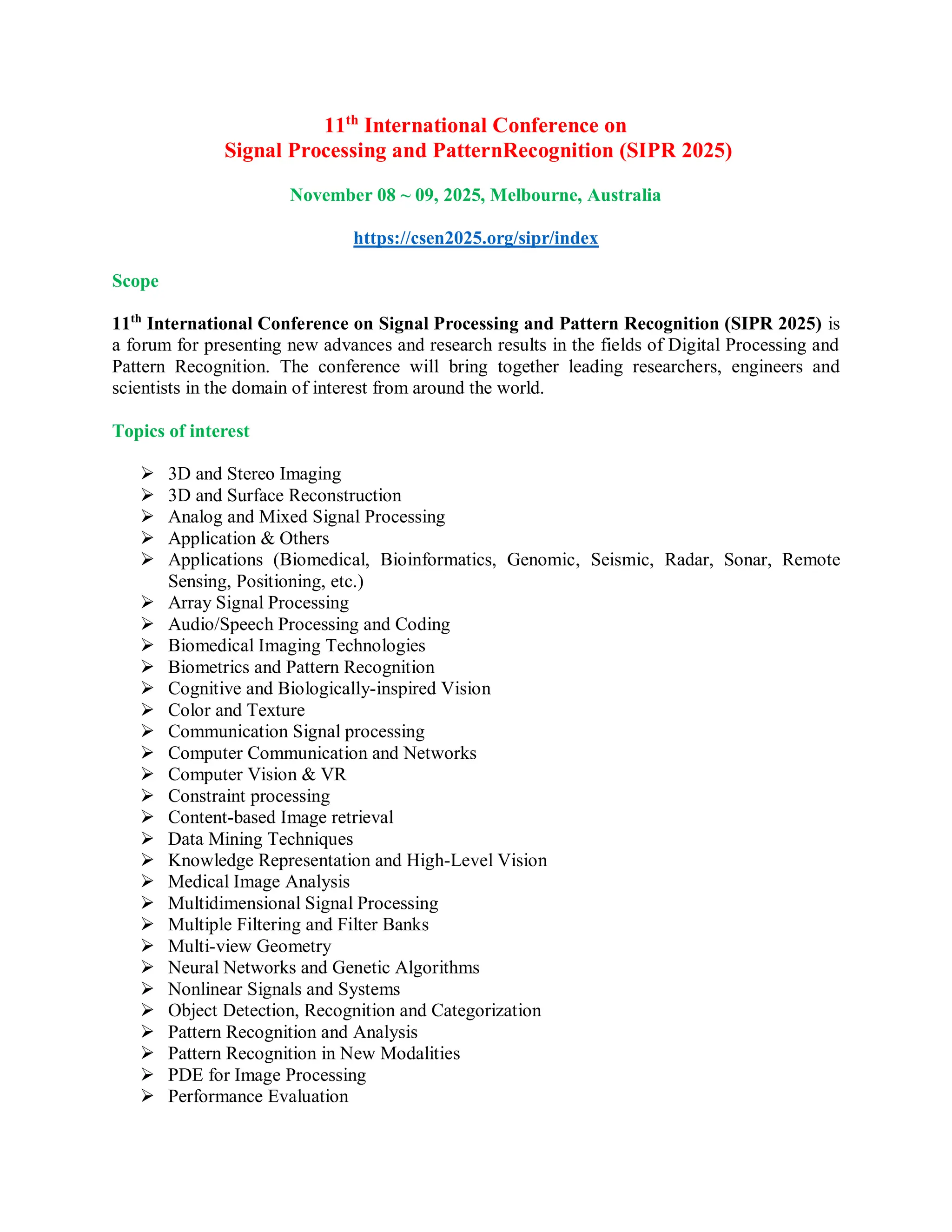 11th International Conference on Signal Processing and ...